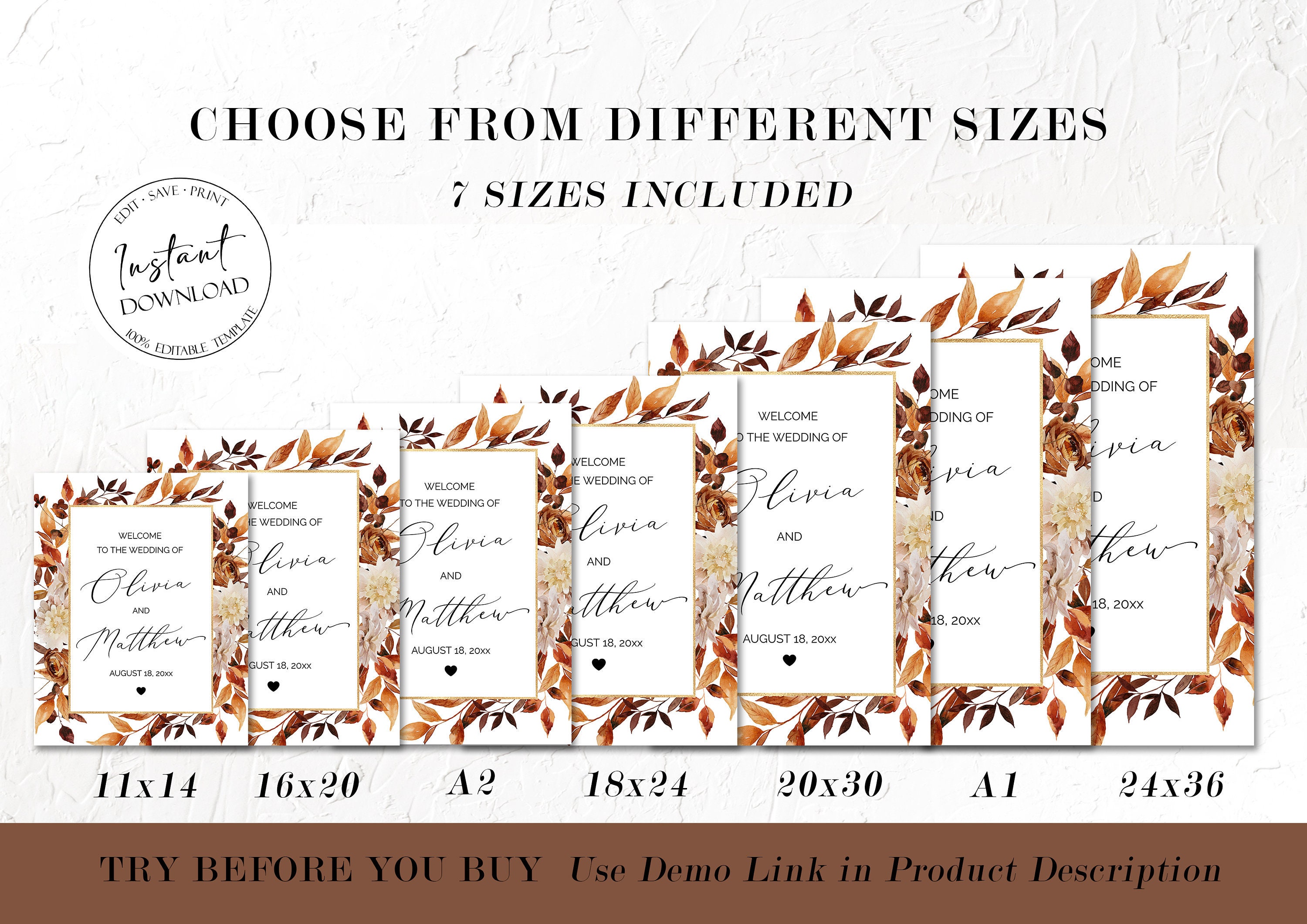 Fall Wedding Welcome Sign Template, Autumn Wedding Ceremony Sign ...