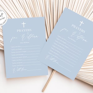 Dusty Blue Baptism Prayer Card Template, Prayers for Baby Cards, White ...