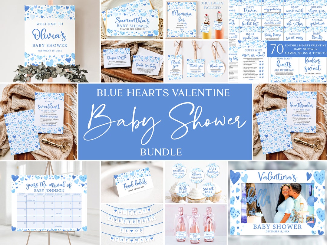 Blue Little Sweetheart Baby Shower Invitation Bundle, Blue Valentine ...