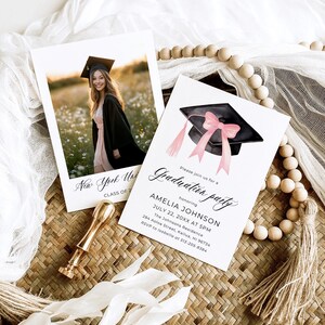 Pink Bow Graduation Cap Graduation Invitation, Class 2026 Graduate ...