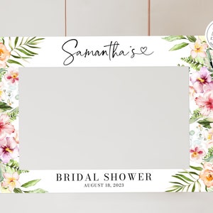Tropical Bridal Shower Photo Booth Frame Template, Tropical Hawaiian ...