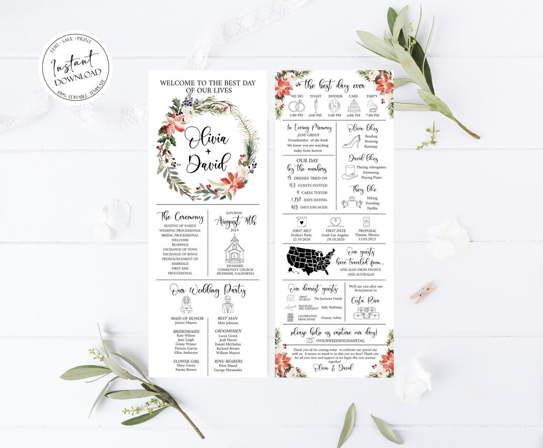 Winter Infographic Wedding Program, Christmas Wedding Program, Fun ...