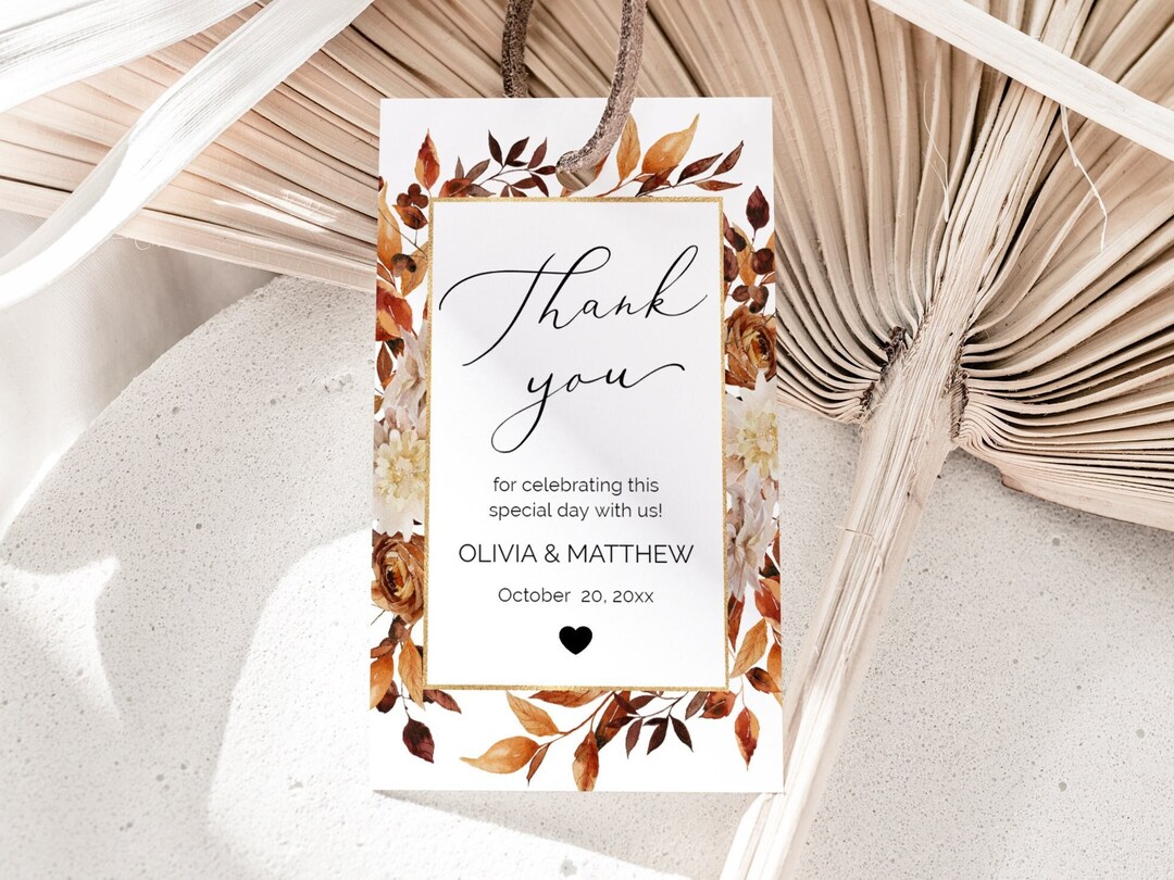 Fall Wedding Favor Tag Template, Rustic Autumn Wedding Thank You Tags ...