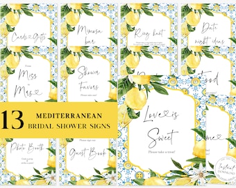 Mediterranean Blue Tile Bridal Shower Welcome Sign Template, Italian ...