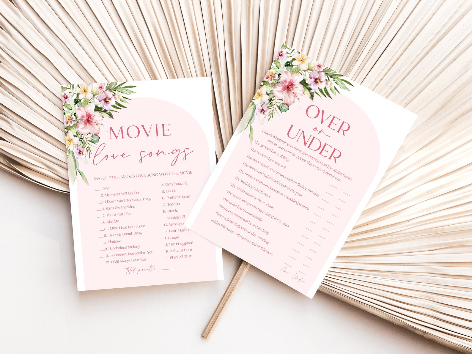 Editable Hot Pink Floral Bridal Games, Arch Hawaiian Bridal Shower Game ...