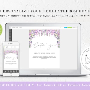 Editable Wisteria Custom Sign Template Dusty Lilac Greenery Wedding ...