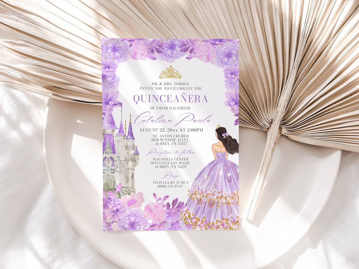 Purple Floral Quinceanera Invitations Princess Quinceanera - Etsy