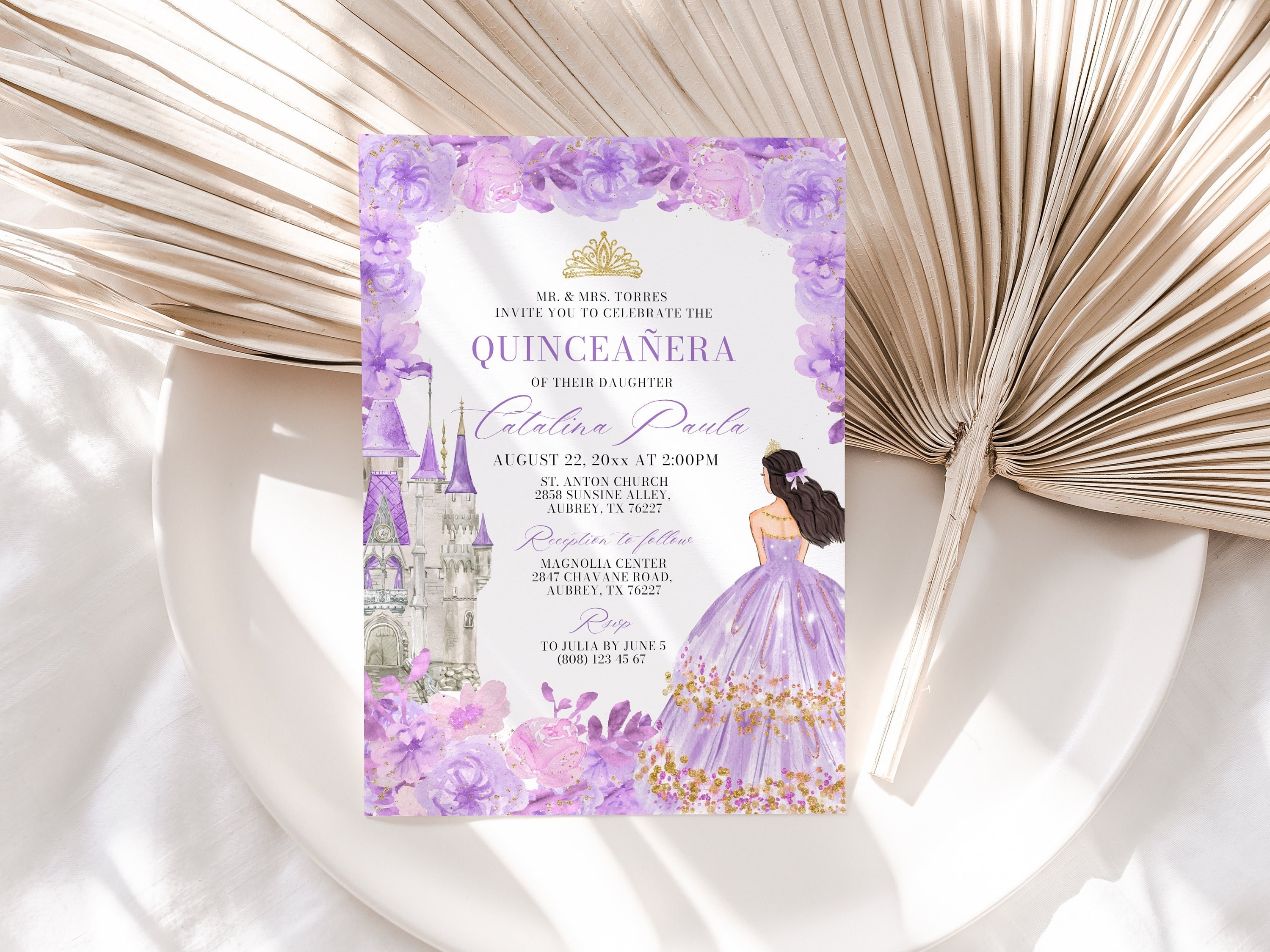 Purple Floral Quinceanera Invitations Princess Quinceanera - Etsy