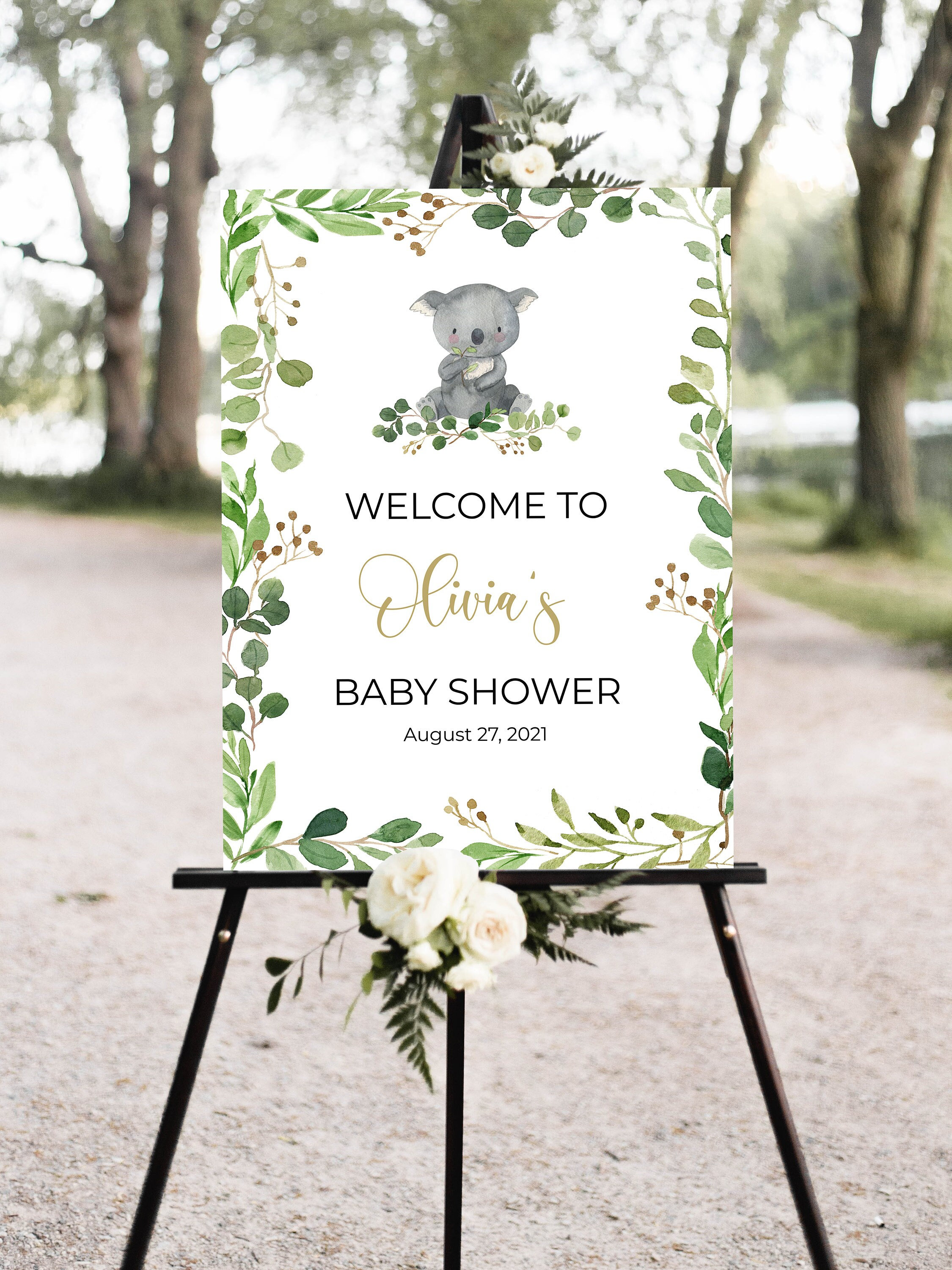 Editable Koala Baby Shower Welcome Sign Template Greenery Gender ...