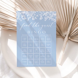 Dusty Blue White Find the Guest Bingo Bridal Shower Game Printable Blue ...