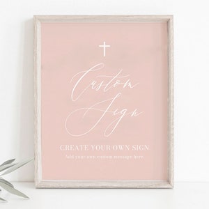 Editable Dusty Pink Baptism Custom Sign Template, White Cross Blush ...