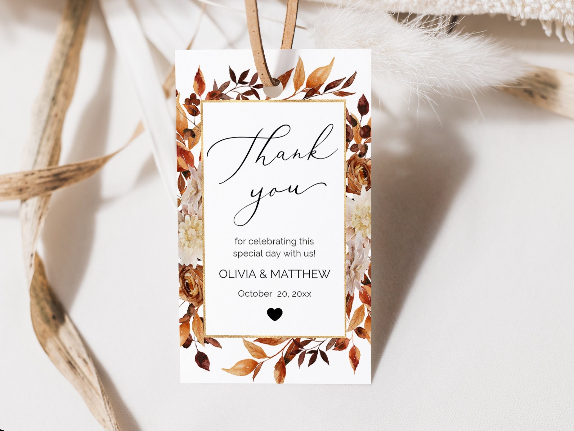 Fall Wedding Favor Tag Template, Rustic Autumn Wedding Thank You Tags ...