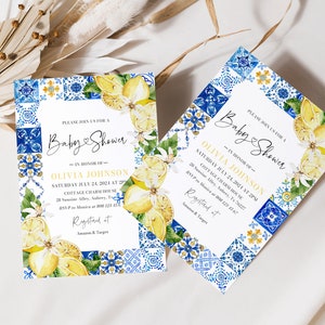 Positano Blue Tiles Lemon Baby Shower Invitation Template, Italian ...