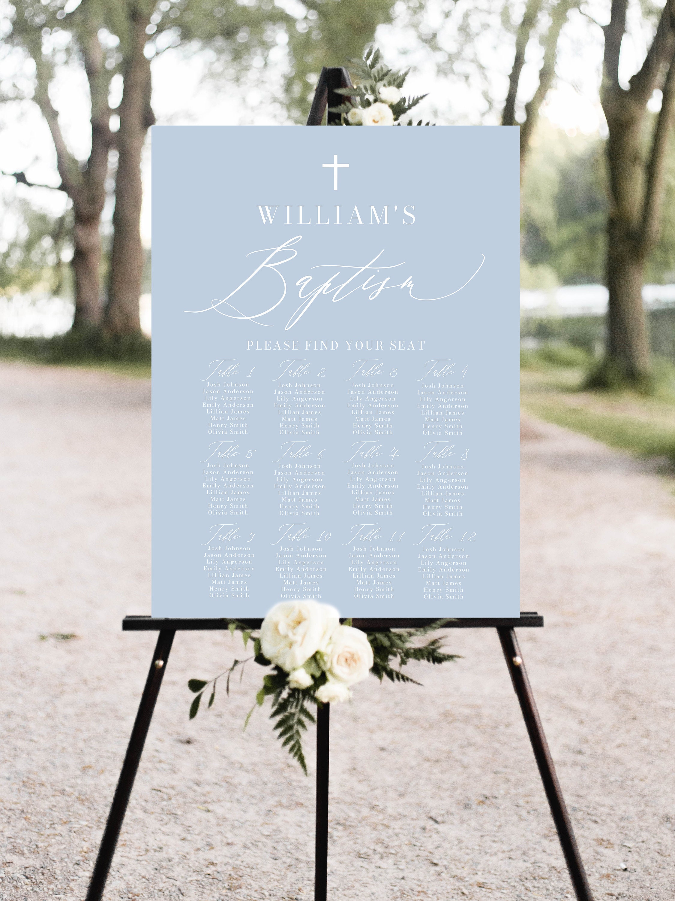 Dusty Blue Baptism Seating Chart Template Editable White - Etsy
