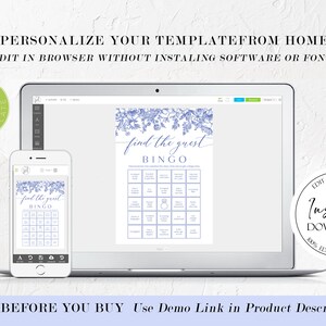 Blue Floral Find the Guest Bingo Bridal Shower Game, Printable Vintage ...