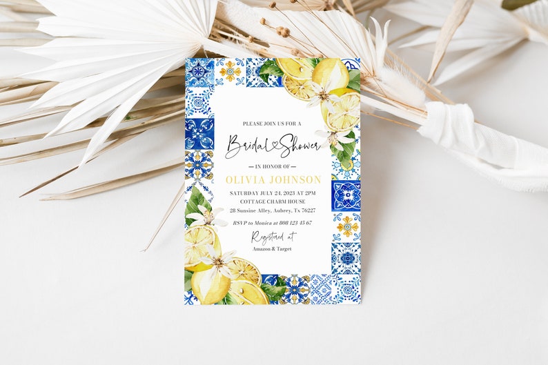 Blue Tiles Lemon Bridal Shower Bundle Mediterranean Bridal - Etsy