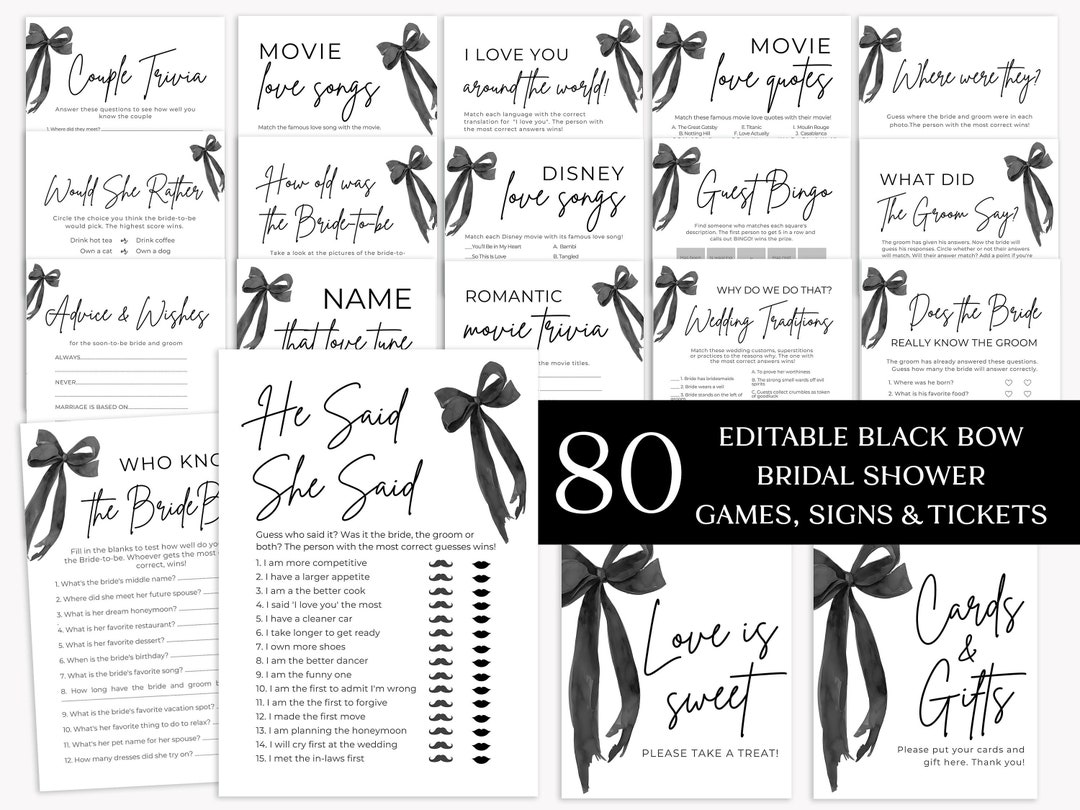 She's Tying the Knot Bridal Shower Games, Black Bow Bridal Shower Game ...