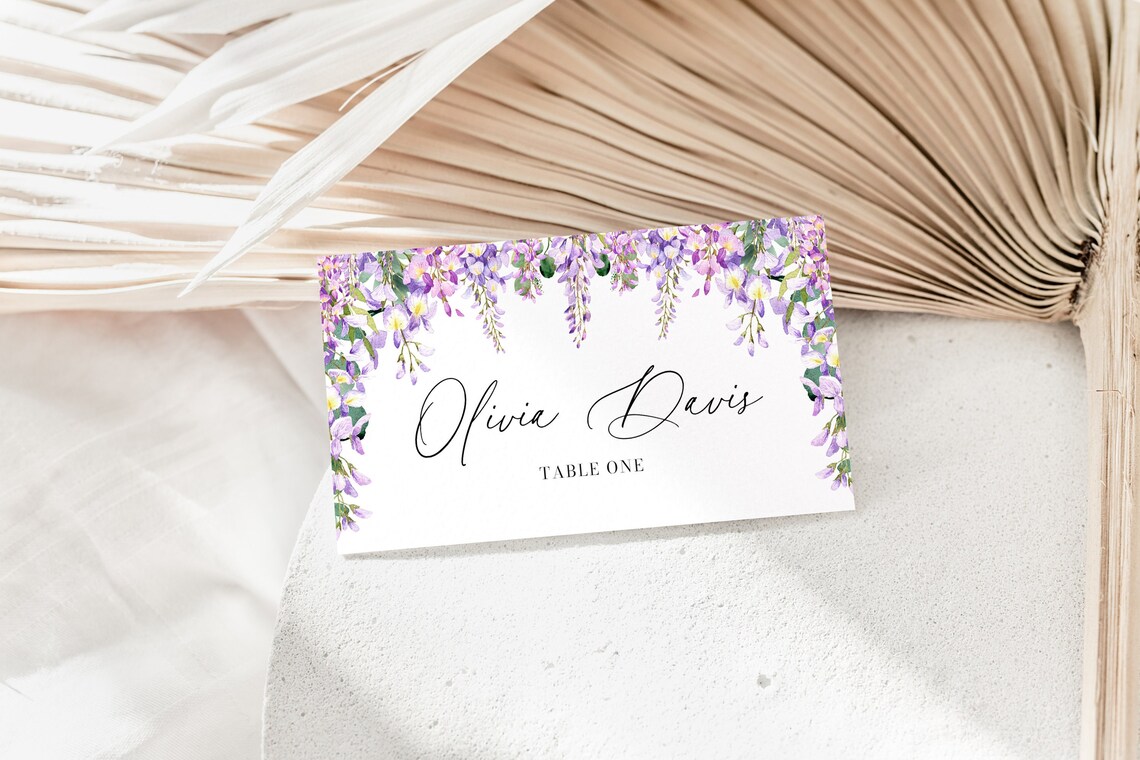 Wisteria Wedding Place Cards Template Editable Light Purple - Etsy