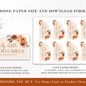 Fall Food Labels, Editable Arch Boho Fall Pumpkin Food Tent Cards ...