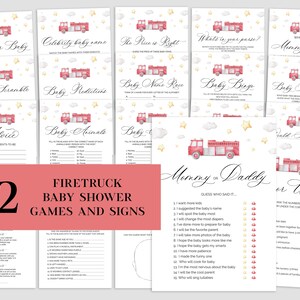 Firetruck Baby Shower Games Package, Editable Firefighter Baby Boy ...