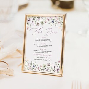 Wildflower Wedding Bar Menu Template, Purple Wildflower Floral Drink ...