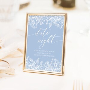 Dusty Blue White Floral Date Night Ideas Cards, Blue Date Night Ideas ...