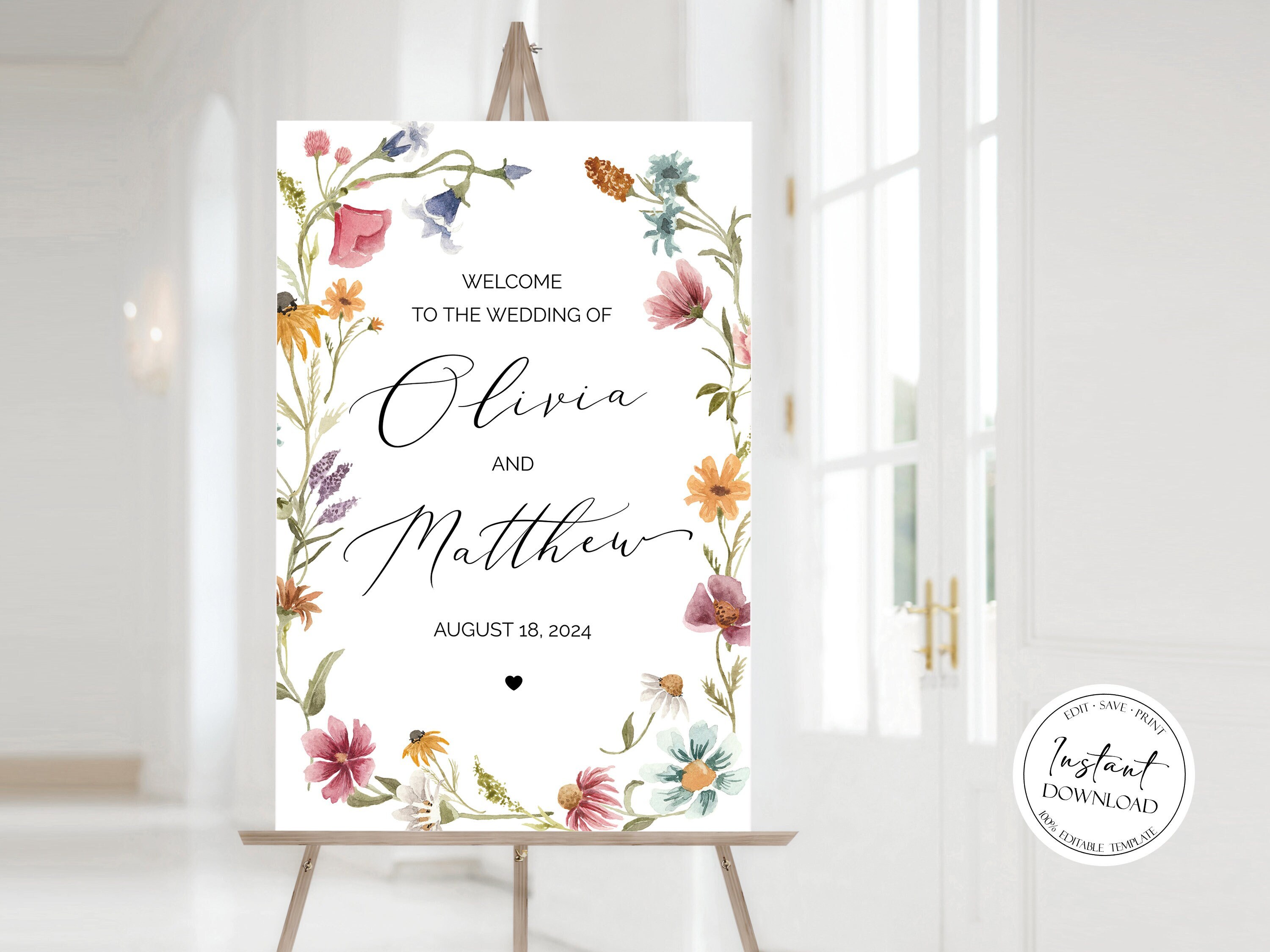 Wildflower Wedding Welcome Sign Template Editable Wildflower - Etsy