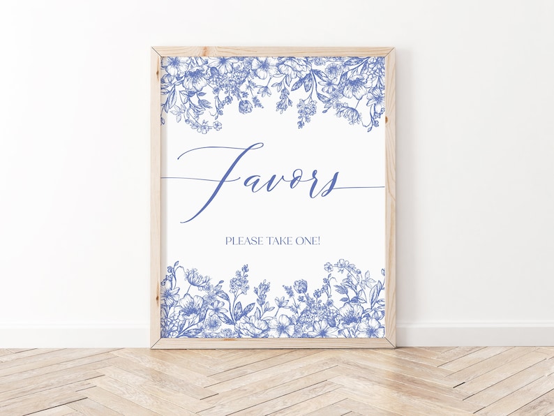 Blue Floral Favors Sign, Blue Vintage Botanical Wedding Wedding Favors ...