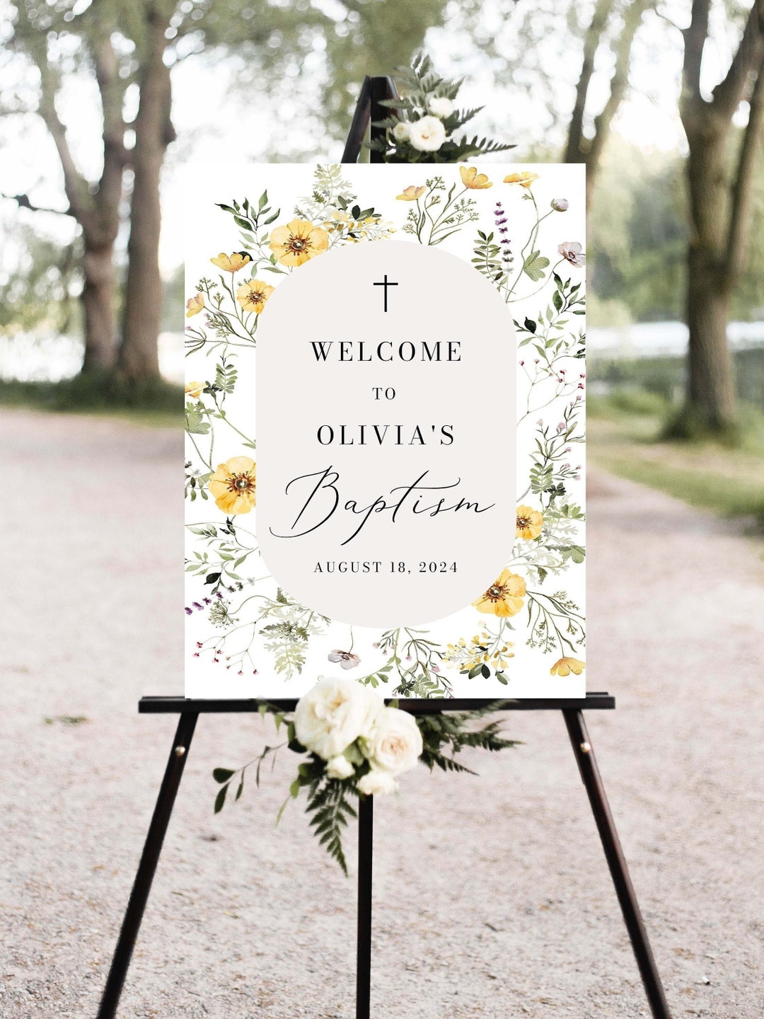 Wildflower Baptism Welcome Sign, Wildflower Welcome Board, Yellow ...