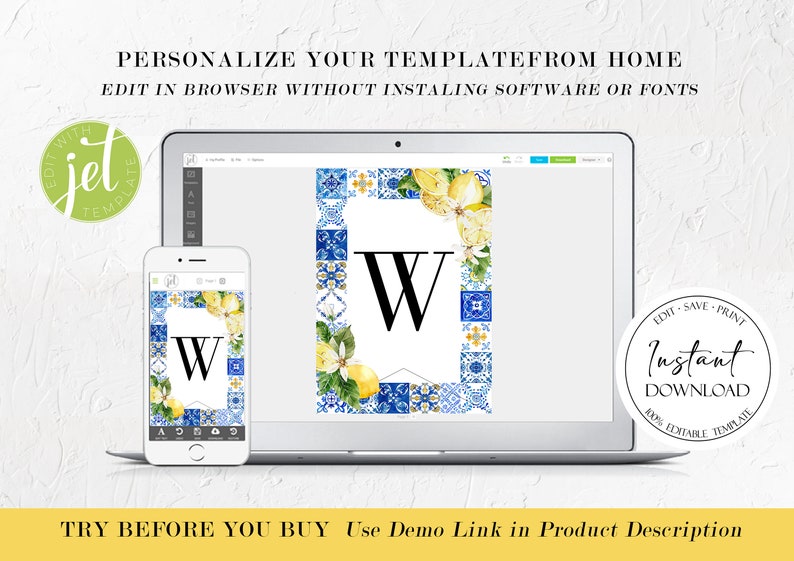 Blue Tiles Lemon Baby Shower Welcome Baby Banner Template ...