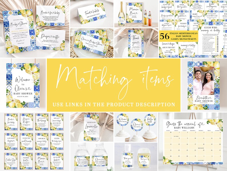 Blue Tiles Lemon Baby Shower Welcome Baby Banner Template - Etsy