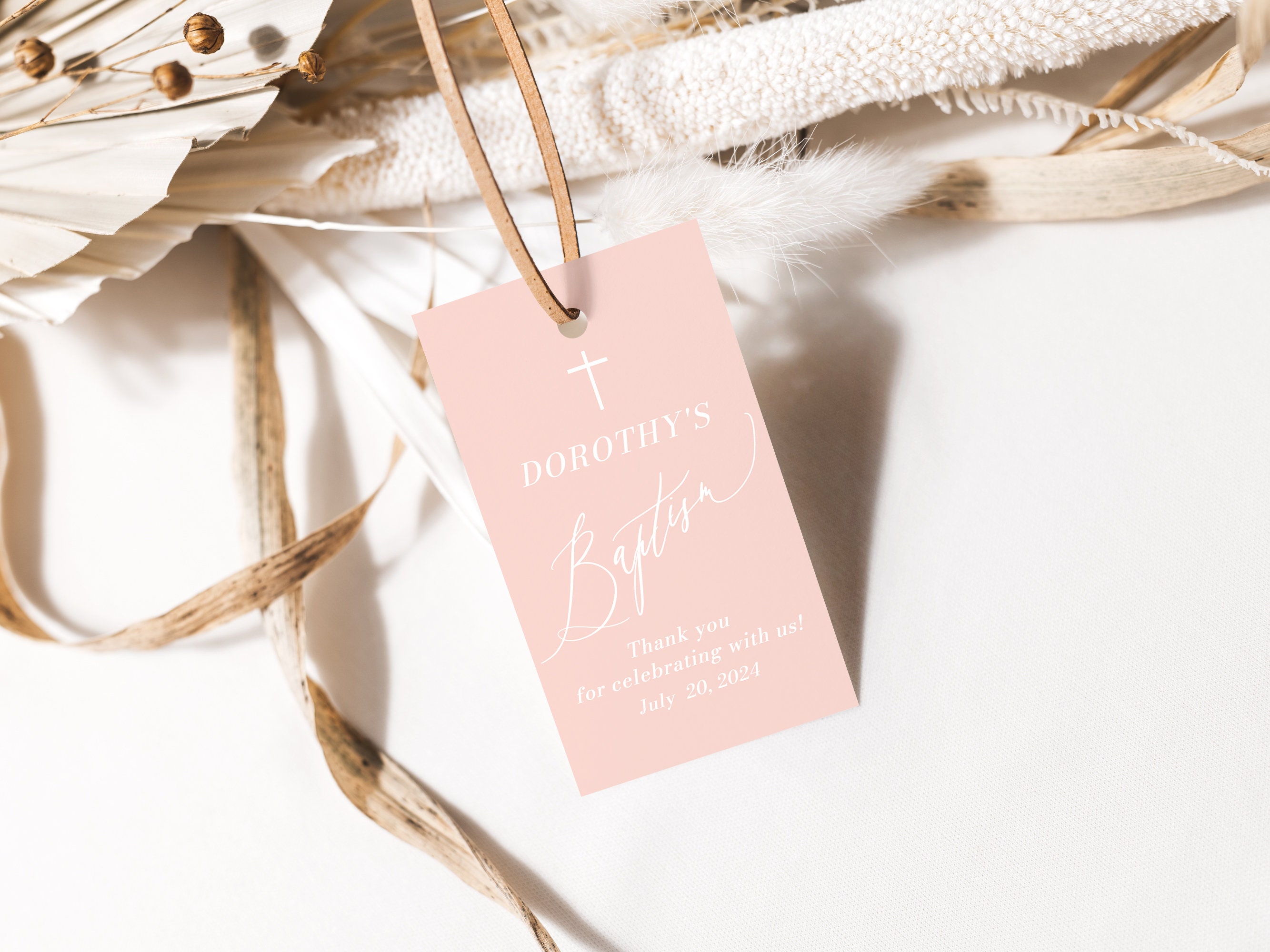 Dusty Pink Baptism Favor Tag Template, White Cross Blush Pink ...