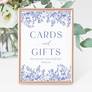 Blue Floral Cards and Gifts Sign, Blue Vintage Botanical Wedding Cards ...