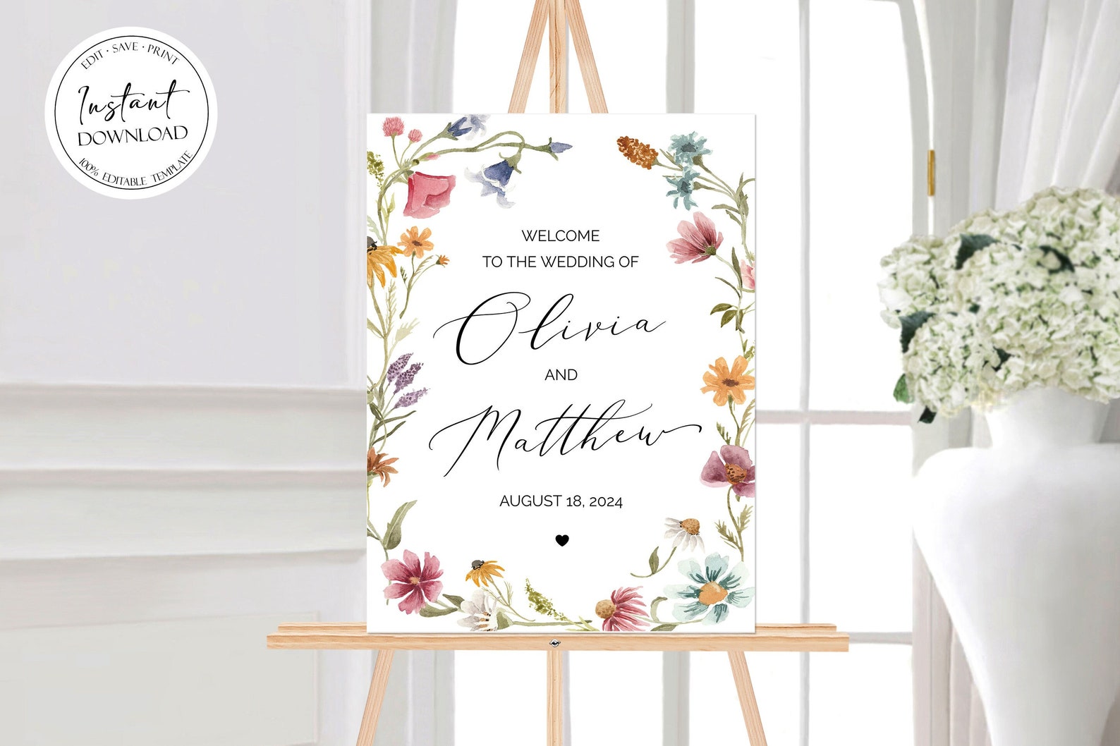 Wildflower Wedding Welcome Sign Template Editable Wildflower - Etsy
