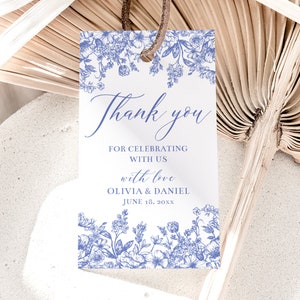 Blue Floral Favor Tag, Blue Victorian Wedding Gift Tag Template ...