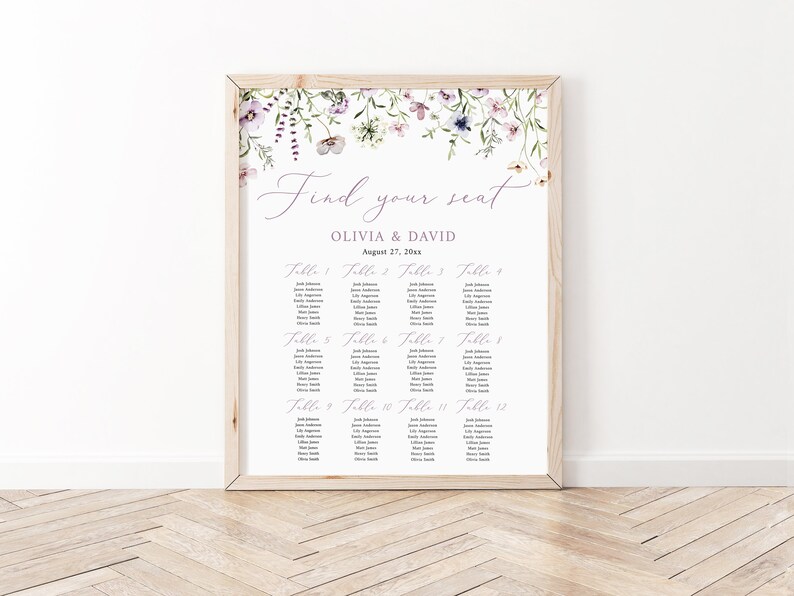 Wildflower Wedding Seating Chart Printable Floral Wedding - Etsy