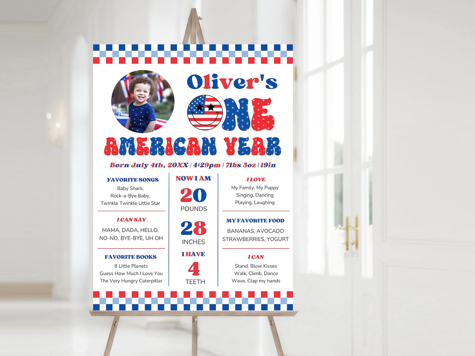4th of July First Birthday Milestone Board, One American Dude Birthday ...