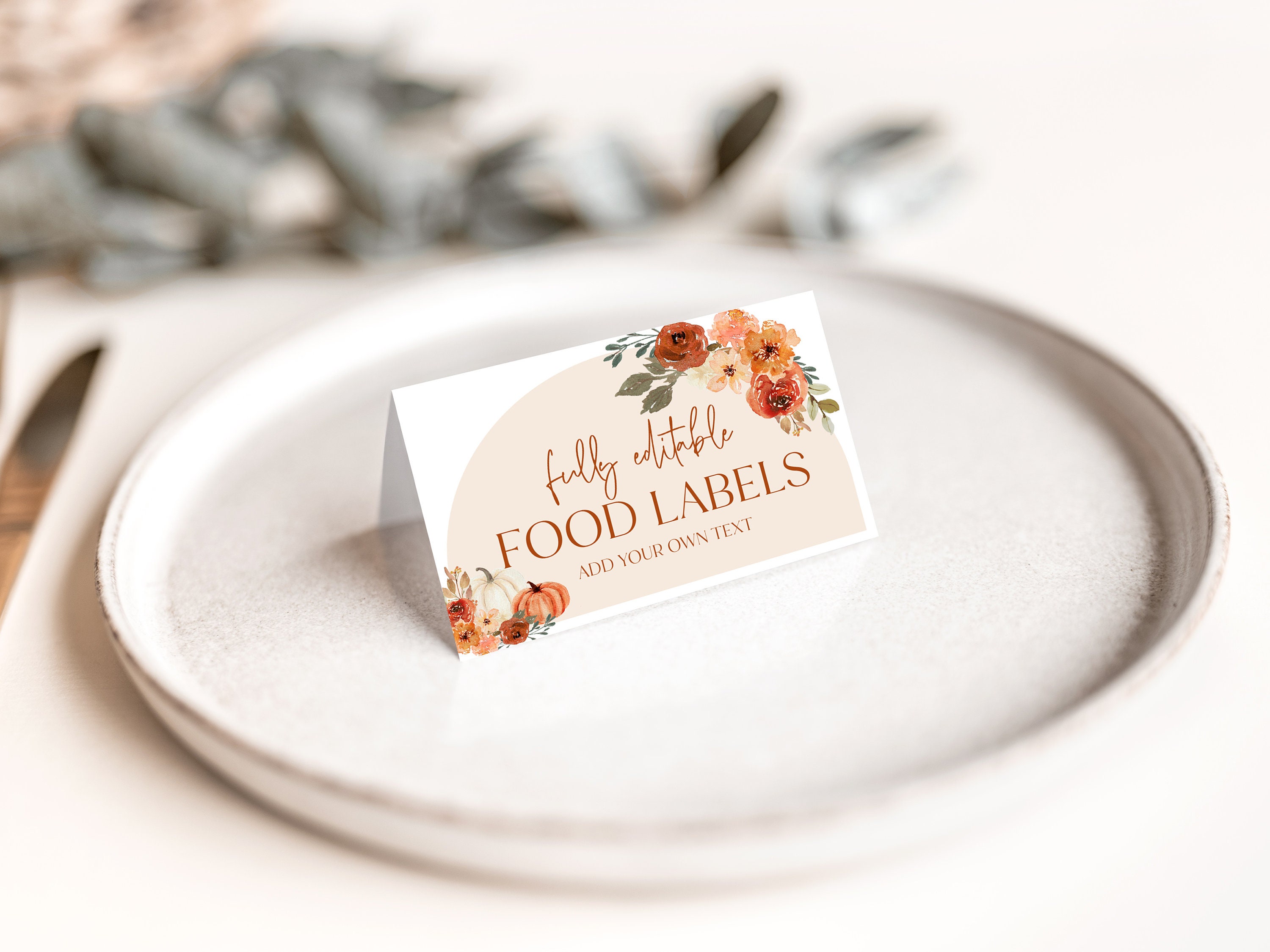 Fall Food Labels, Editable Arch Boho Fall Pumpkin Food Tent Cards ...