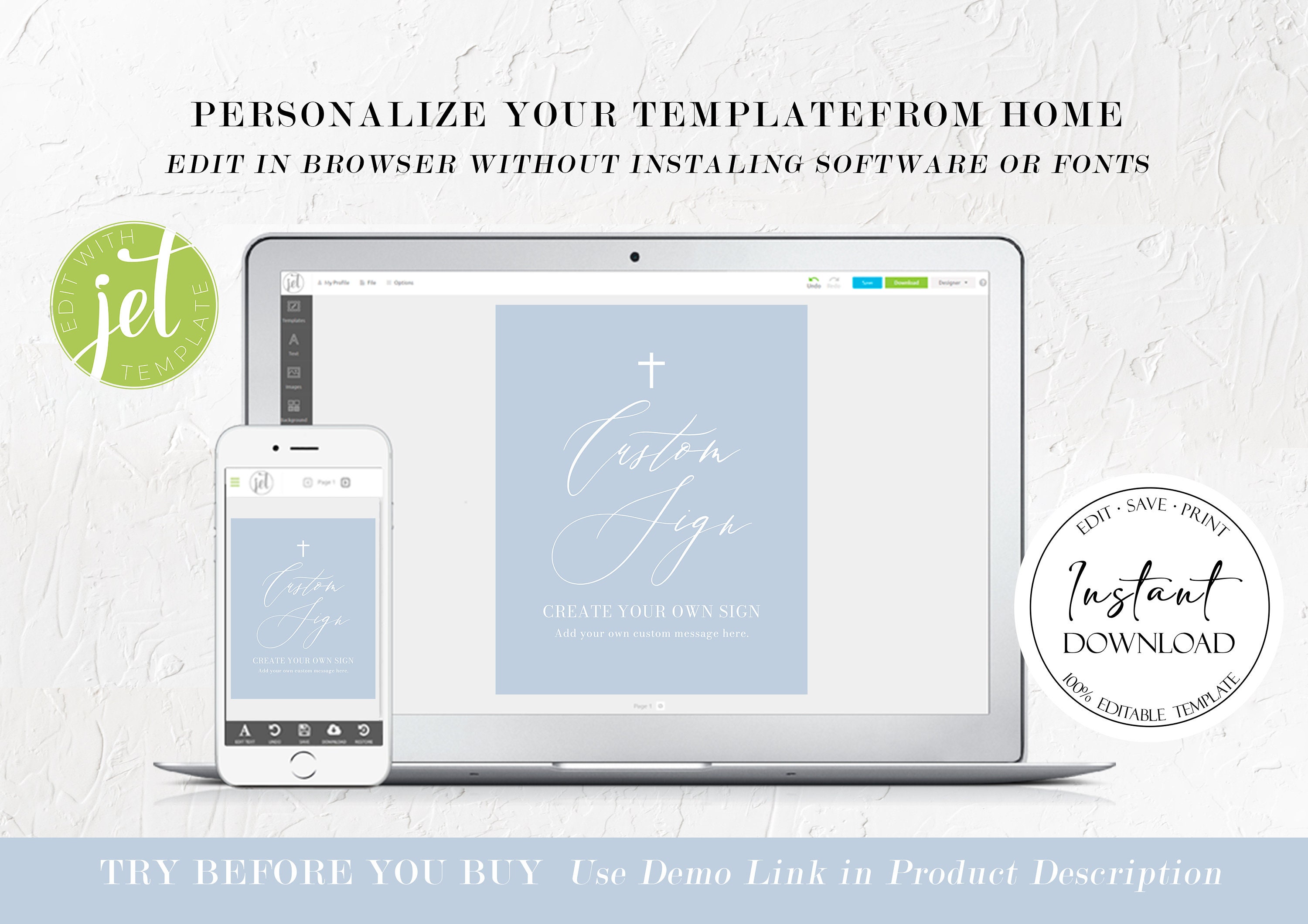 Editable Dusty Blue Baptism Custom Sign Template White Cross - Etsy