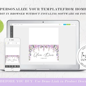 Wisteria Wedding Place Cards Template Editable Light Purple - Etsy