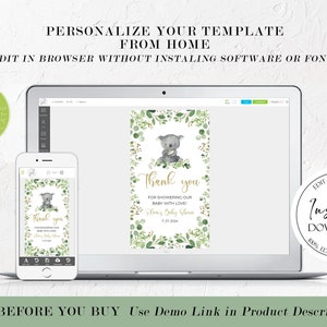 Koala Baby Shower Favor Tag Template, Greenery Gender Neutral Baby ...