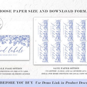 Blue Floral Food Labels, Blue Vintage Floral Food Tent Cards, Victorian ...