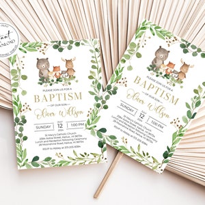 Baptism Invitation, Animal Baptism Invitation, Woodland Baptism ...