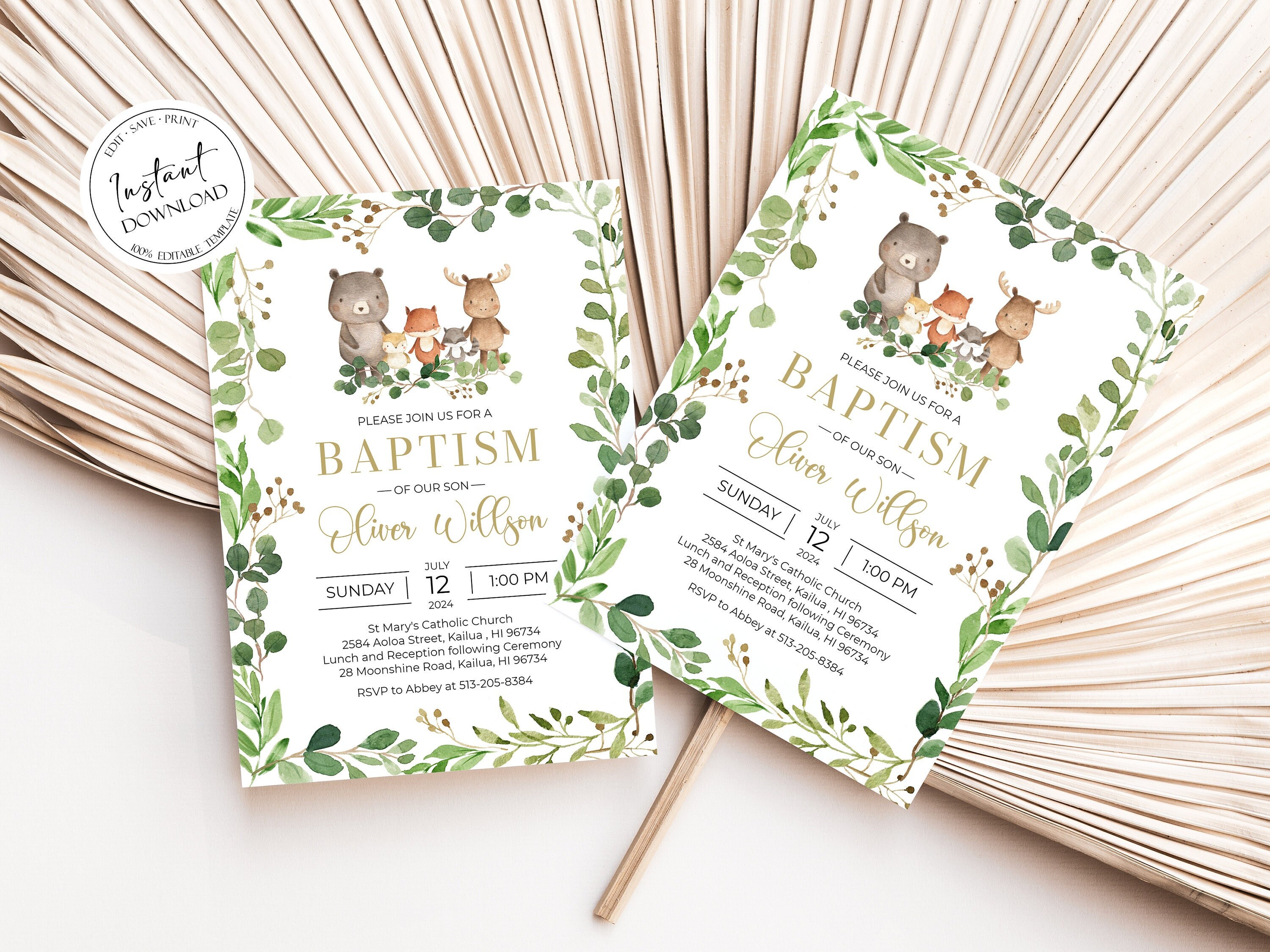 Baptism Invitation Animal Baptism Invitation Woodland - Etsy