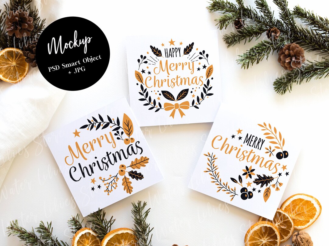 Three Square Christmas Cards Mockup, Mockup Christmas Card, Holiday ...