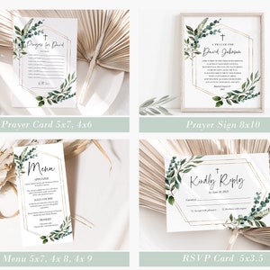 Greenery Gold Baptism Invitation Bundle, Editable Boy Christening ...