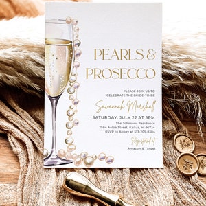 Pearls and Prosecco Bridal Shower Cupcake Toppers, Printable Minimalist ...