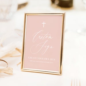 Editable Dusty Pink Baptism Custom Sign Template, White Cross Blush ...