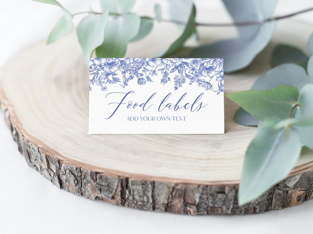 Blue Floral Food Labels, Blue Vintage Floral Food Tent Cards, Victorian ...
