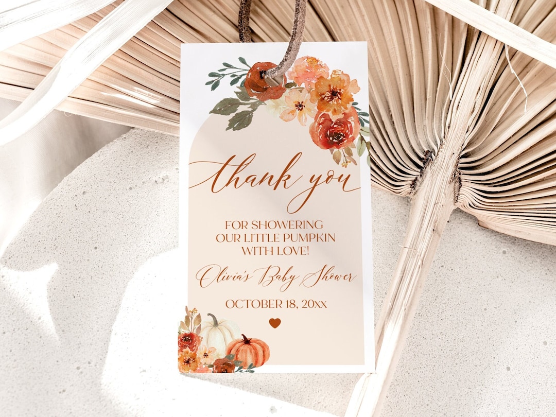 Fall Baby Shower Thank You Tags, Arch Burnt Orange Autumn Pumpkin Baby ...